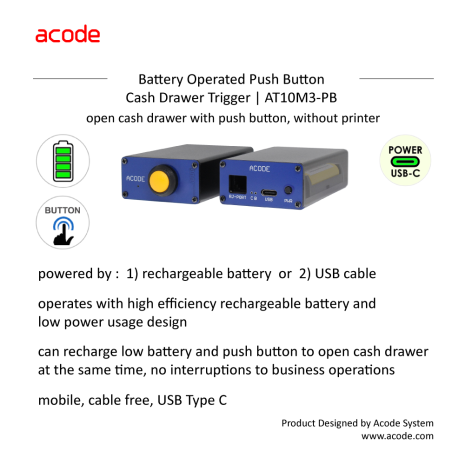 Battery Operated Push Button Cash Drawer Trigger | AT10M3-PB