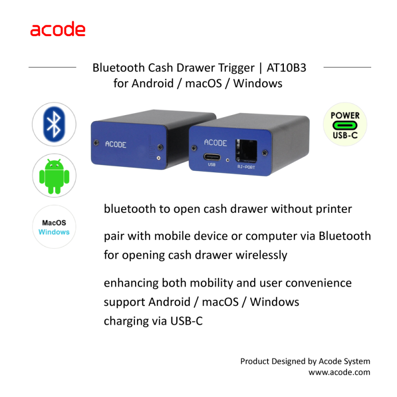 Bluetooth Cash Drawer Trigger for Android, Windows, macOS