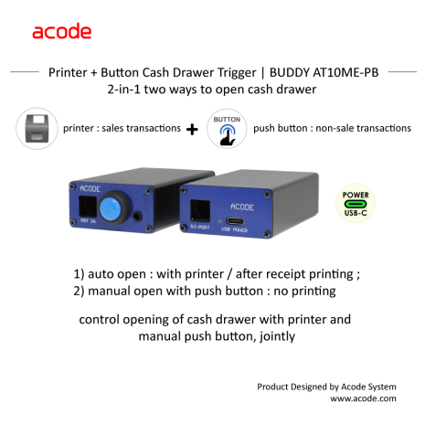 AT10ME Cash Drawer Trigger | Push Button & Printer Integration