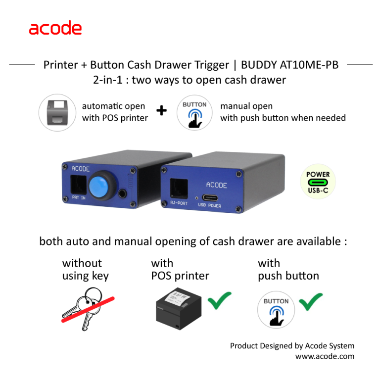 AT10ME Cash Drawer Trigger | Push Button & Printer Integration